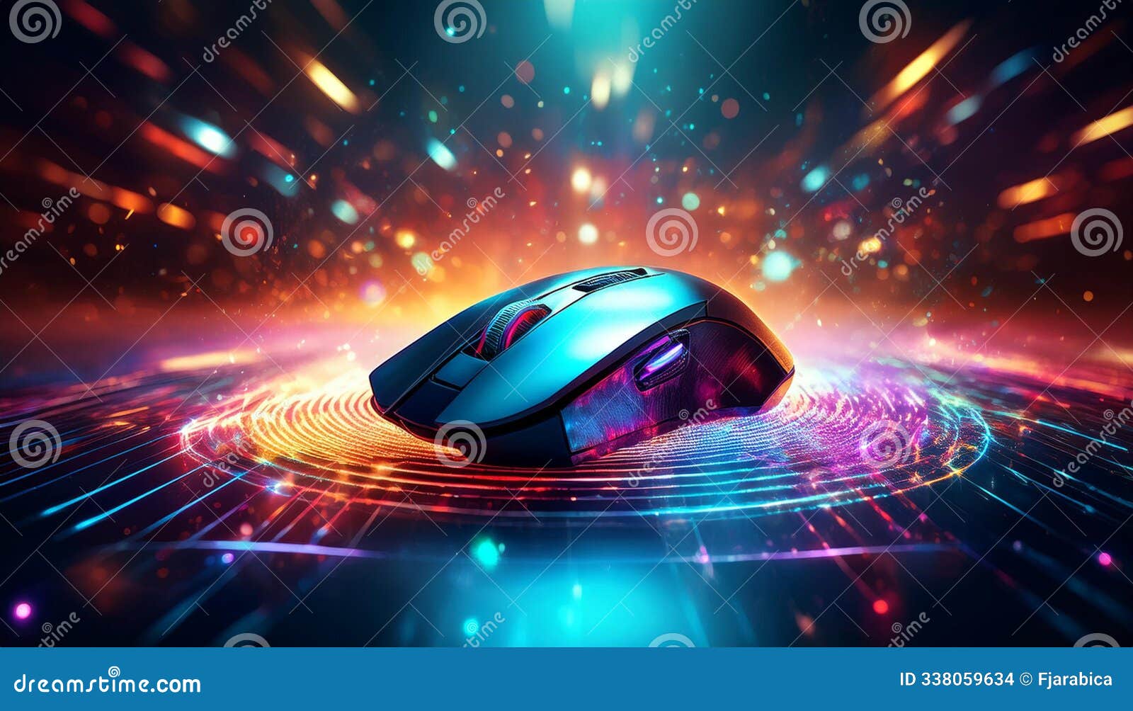 Computer Mouse with Neon Lights Stock Illustration - Illustration of ...