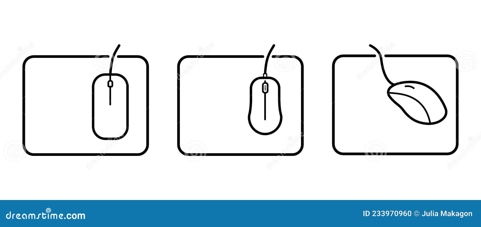 Computer Mouse On A Mouse Pad. Vector Line Icon Set. Black Outline ...