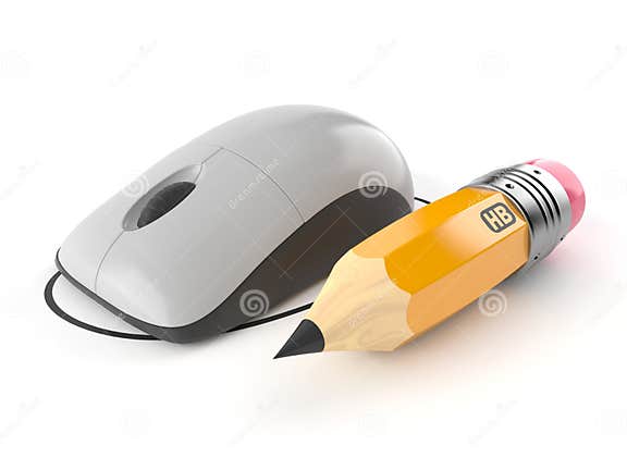 Computer mouse with pencil stock illustration. Illustration of check ...