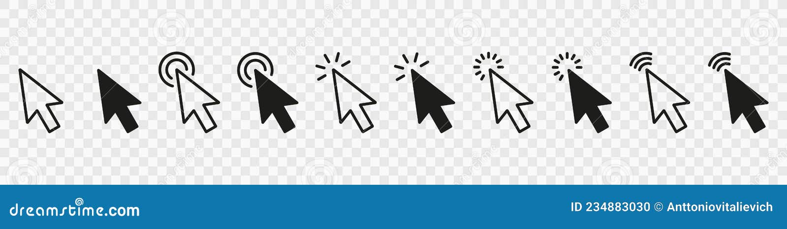 Computer Mouse Pointer Icons Set on Transparent Background. Web Click ...