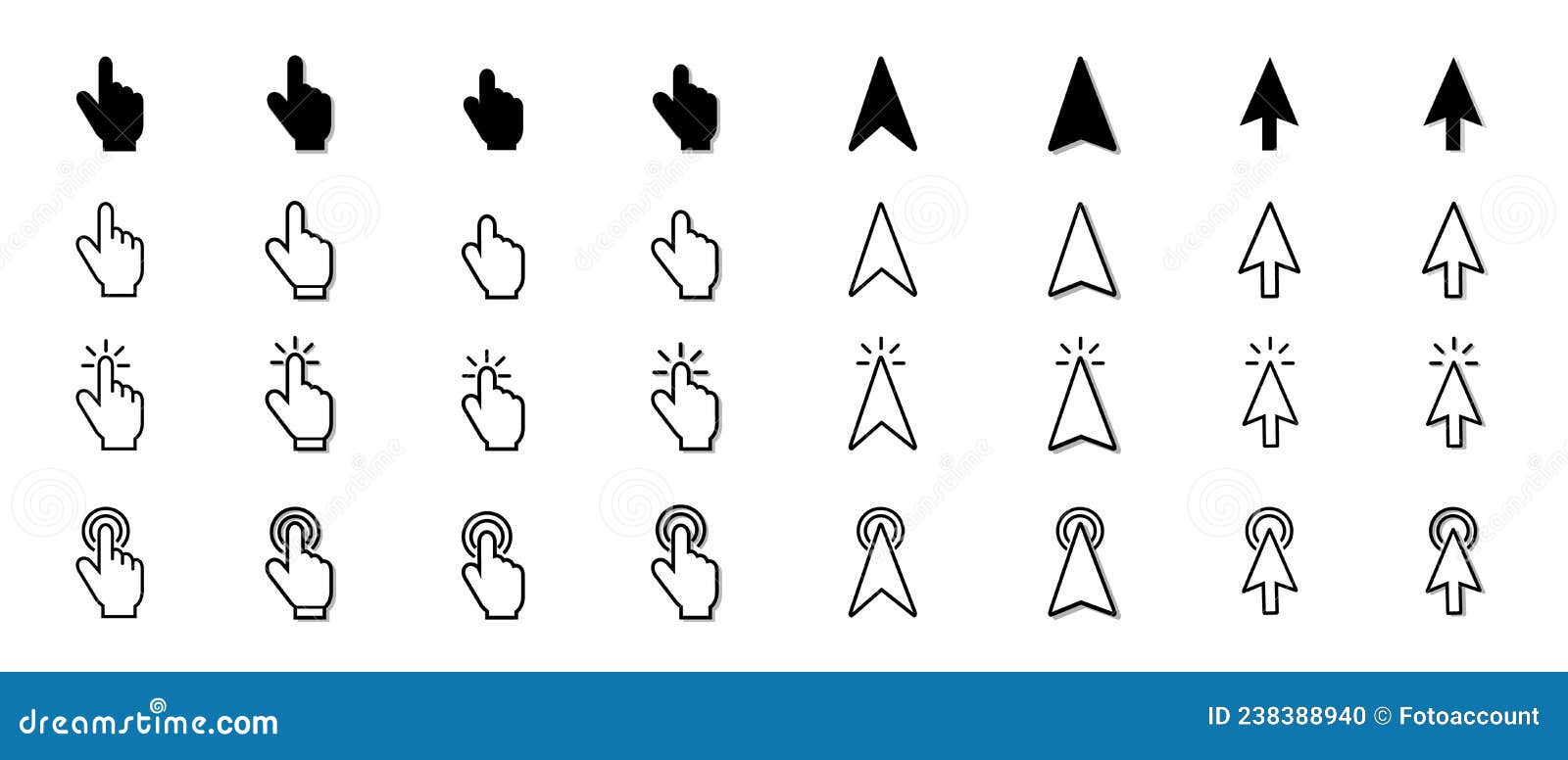 Computer Mouse Pointer Set - Different Black Vector Icons Isolated on ...