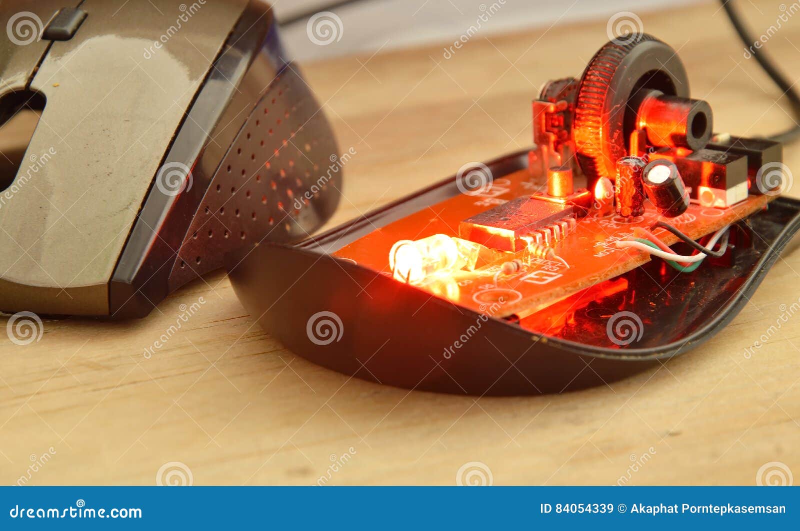 Computer Mouse Separated Parts but Red Light on Stock Image - Image of ...