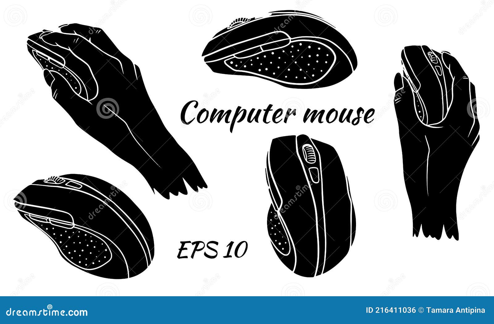 Computer Mouse. Set. Silhouette. Computer Mouse in Hand Stock Vector ...