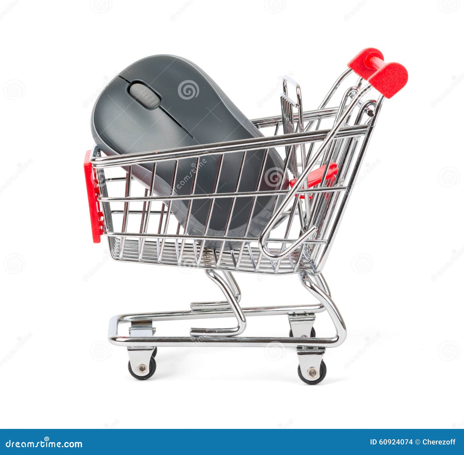 Computer Mouse in Shopping Cart, Side View Stock Photo - Image of ...