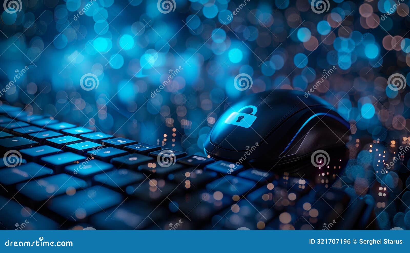 A Computer Mouse Sitting on Top of a Keyboard with Blue Lights, AI ...