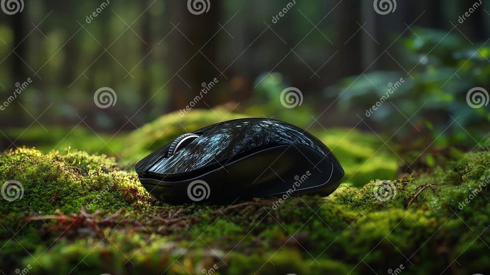 A Computer Mouse Sitting on Top of a Moss Covered Ground Stock ...