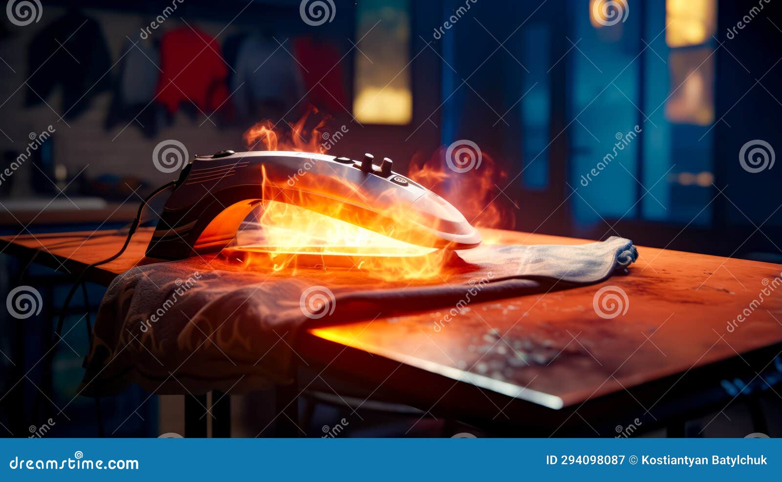 Computer Mouse Sitting on Top of Wooden Desk Covered in Fire and Flames ...