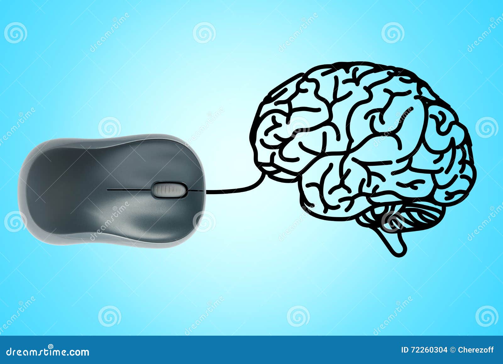 Computer Mouse Wire in To Human Brain Stock Photo - Image of mouse ...