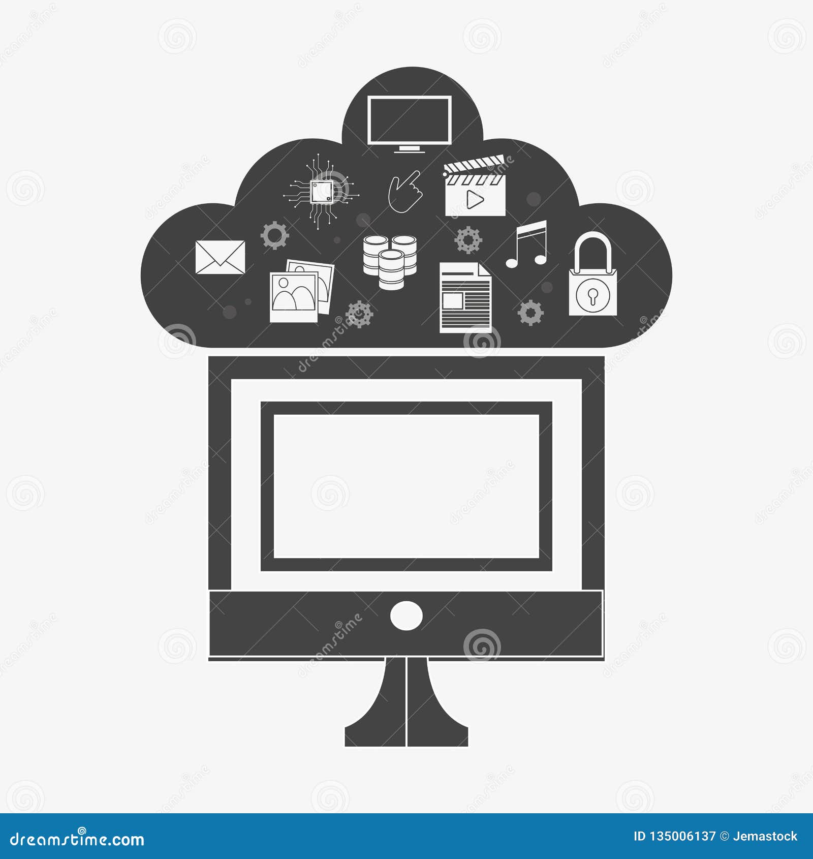 Computer with Multimedia and Communication Icons Stock Vector ...