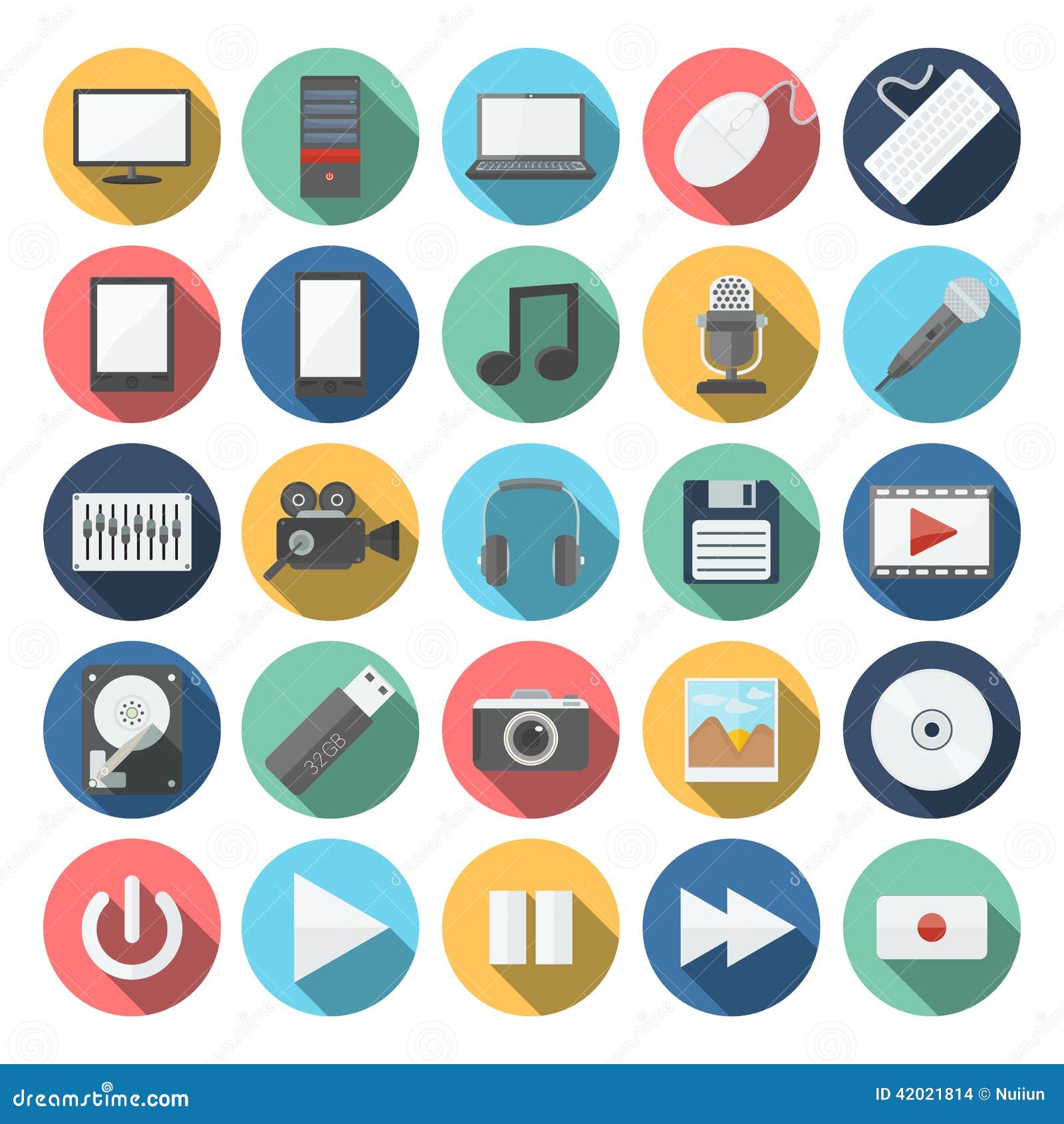 Computer & Multimedia Icons Set Stock Vector - Illustration of long ...