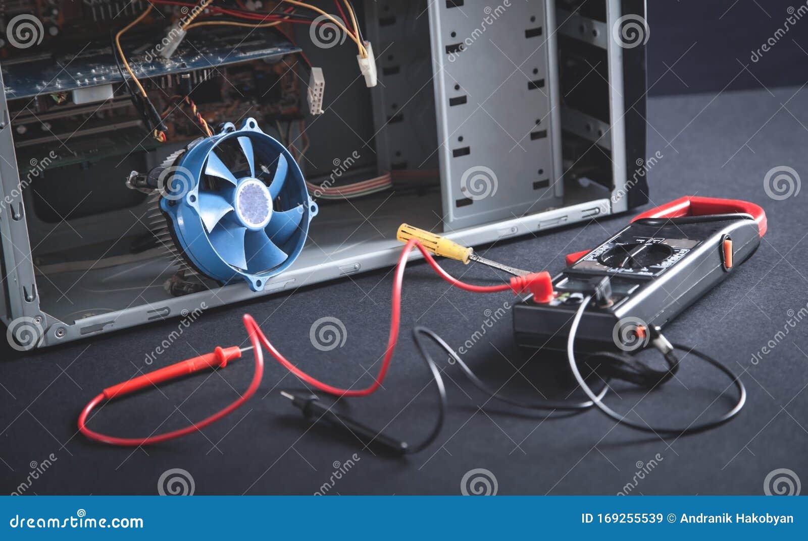 Computer with a Multimeter. Checking Stock Image - Image of broken ...