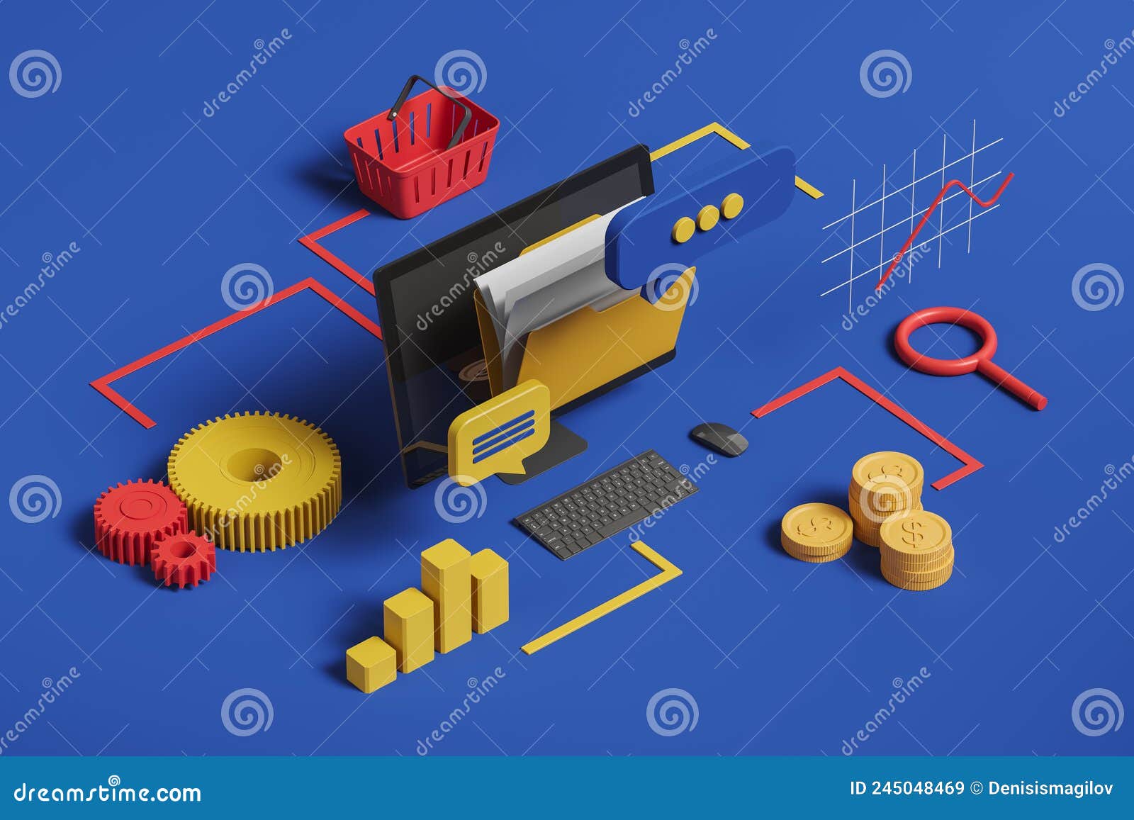 Computer and Multitasking Process, Digital App and Control Stock ...