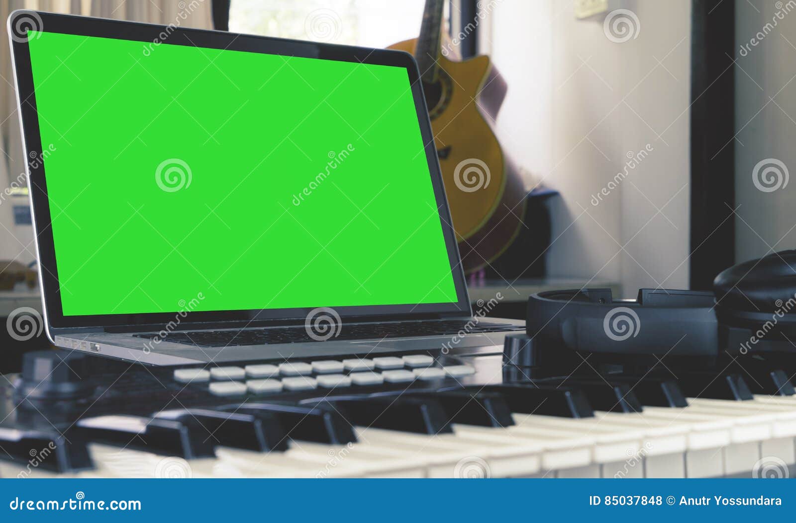 Computer Music Station with Blank Computer Screen Stock Photo - Image ...