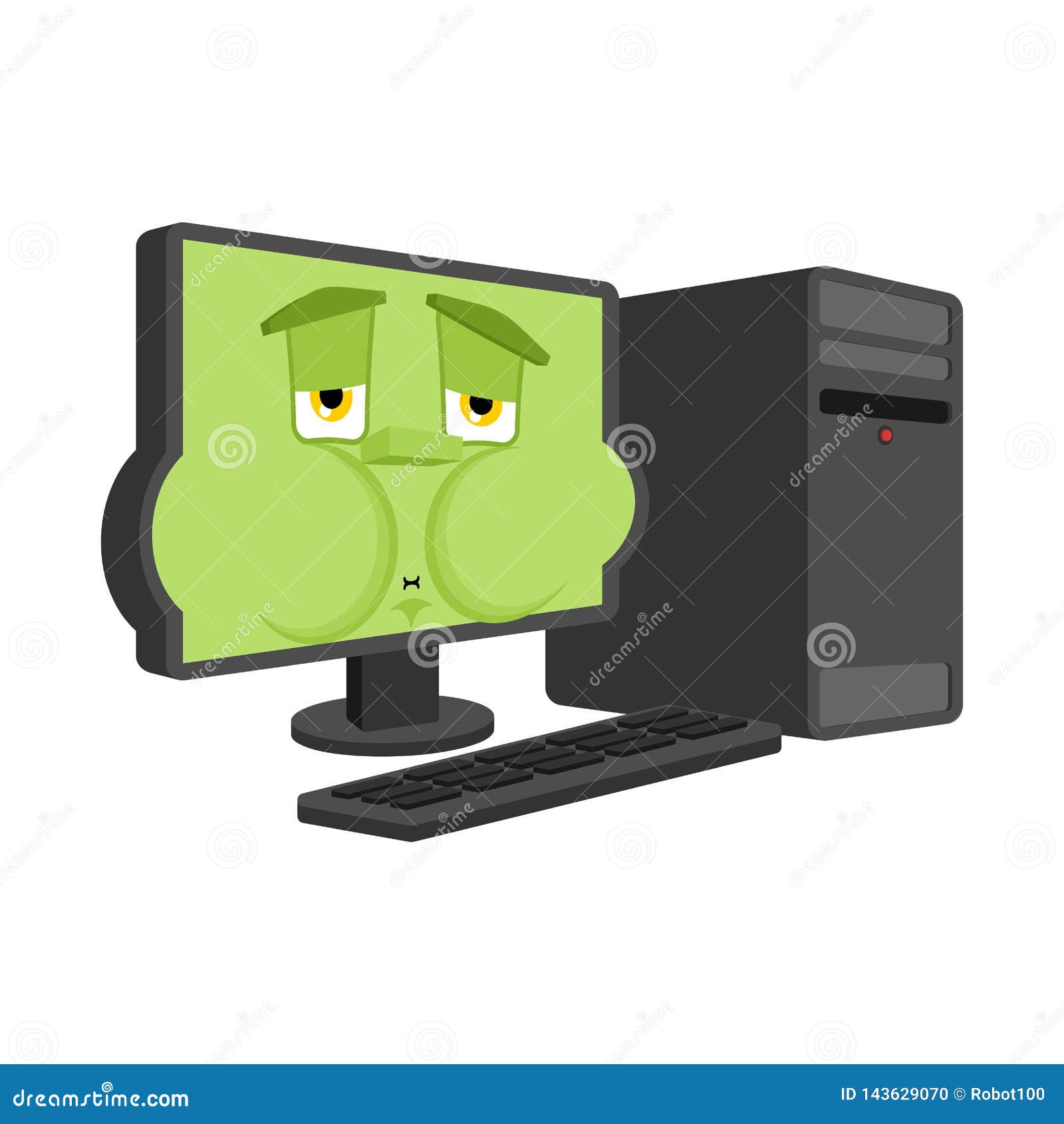 Computer Nausea Feeling Sick Emotion Isolated. Sick PC Cartoon Style ...
