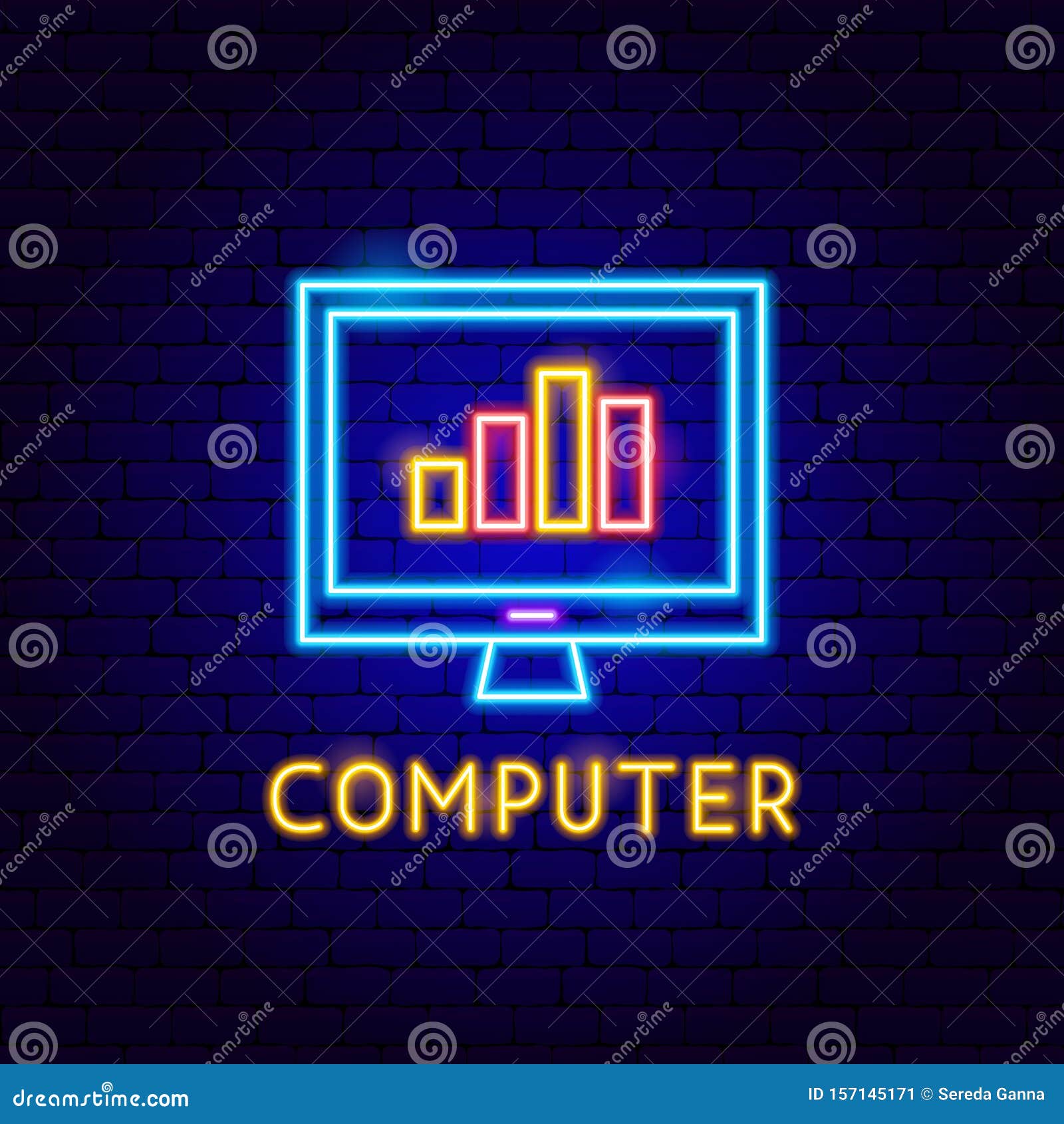 Computer Neon Label stock vector. Illustration of concept - 157145171