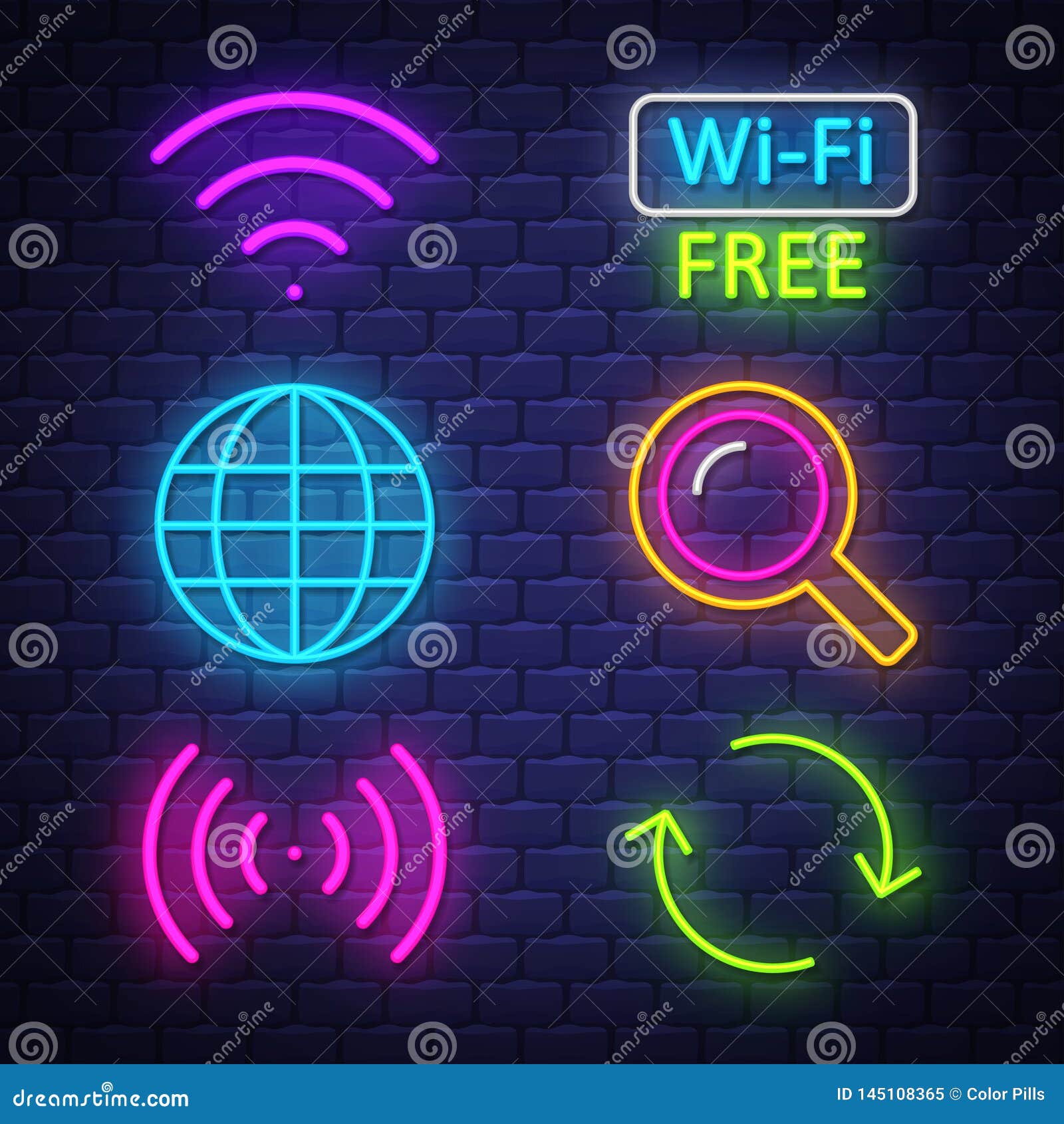 Computer Neon Signs Collection Stock Vector - Illustration of network ...