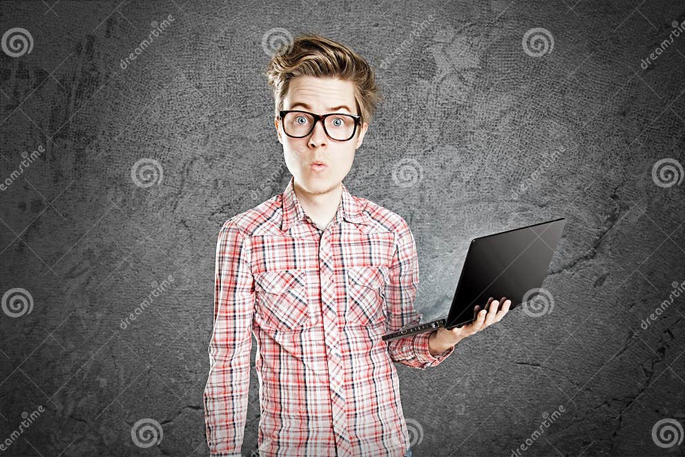 Computer Nerd stock image. Image of netbook, caricature - 49921043