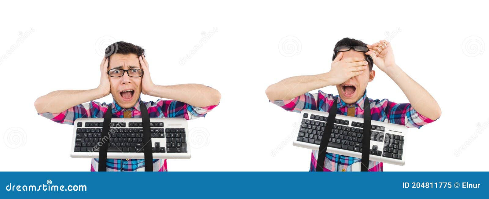 Computer Nerd with Keyboard Isolated on White Stock Image - Image of ...
