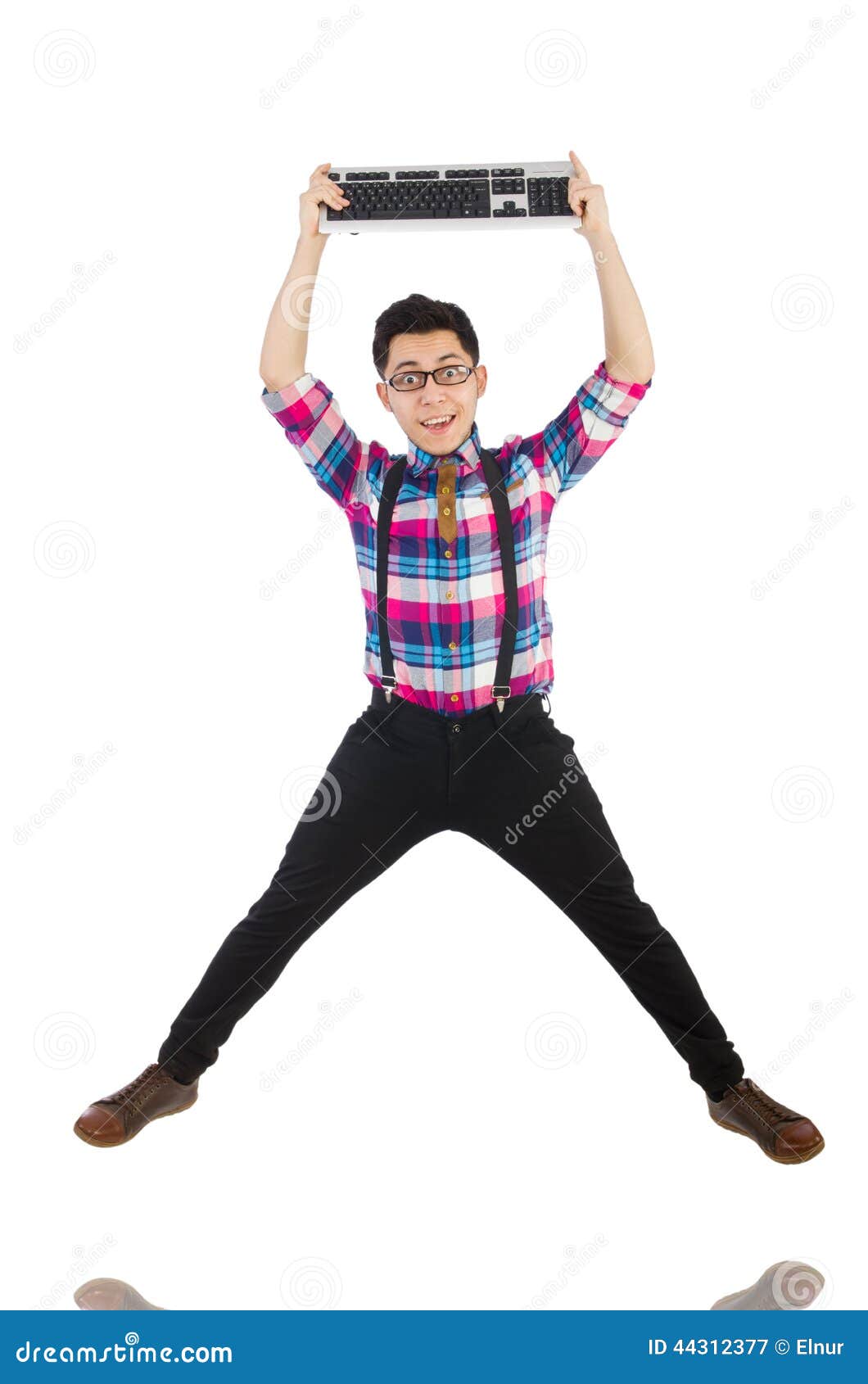 Computer Nerd with Keyboard Isolated Stock Image - Image of business ...