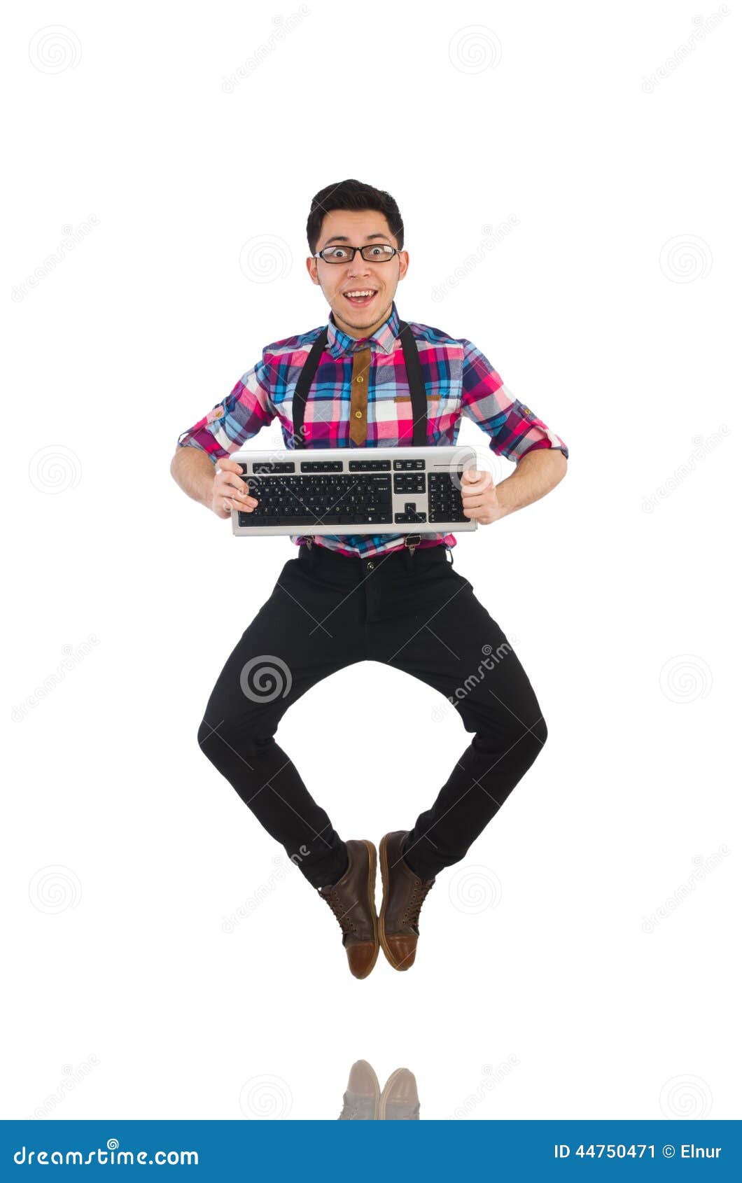 Computer Nerd with Keyboard Isolated Stock Image - Image of emotion ...