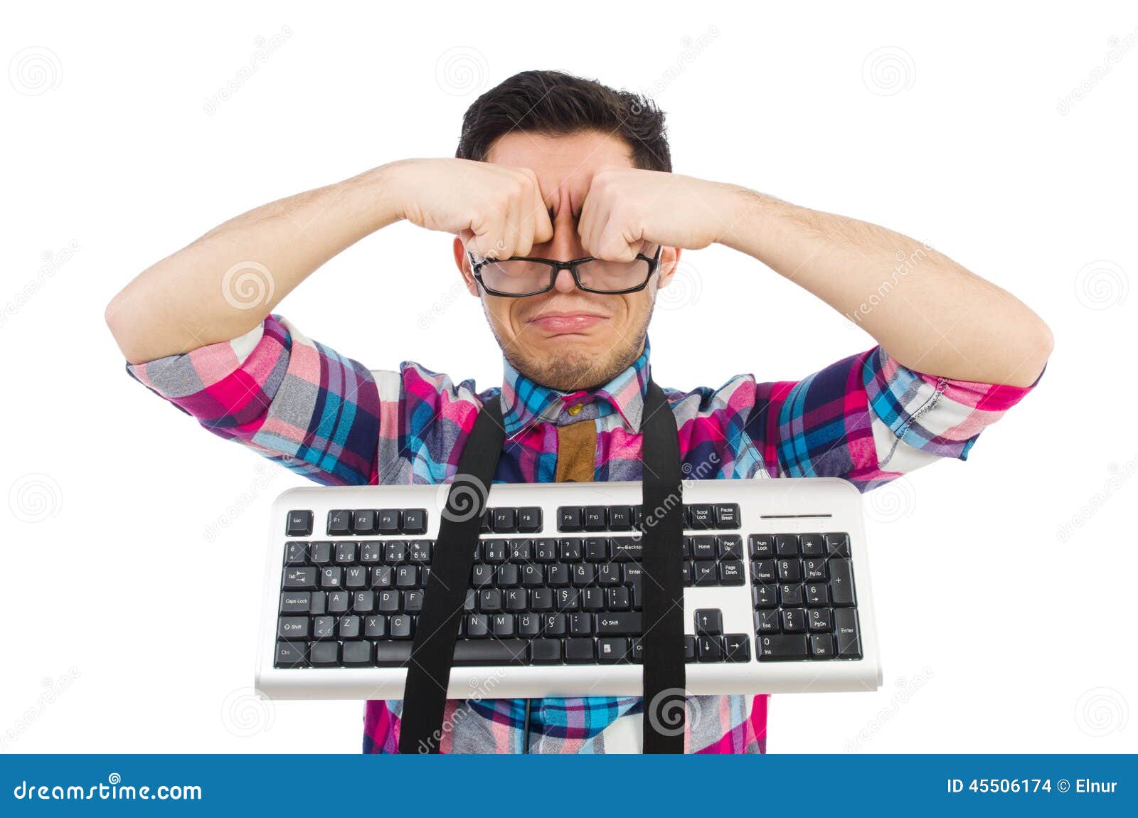 Computer Nerd with Keyboard Isolated Stock Photo - Image of hacker ...