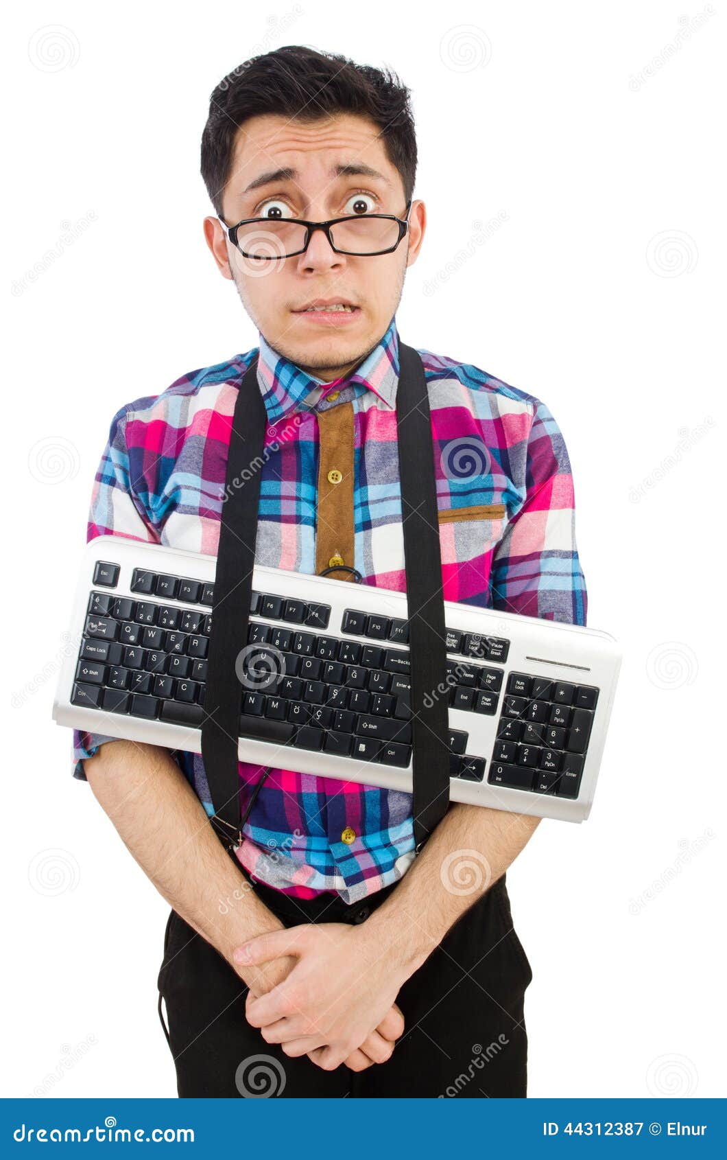 Computer Nerd Met Geïsoleerd Toetsenbord Stock Afbeelding - Image of ...