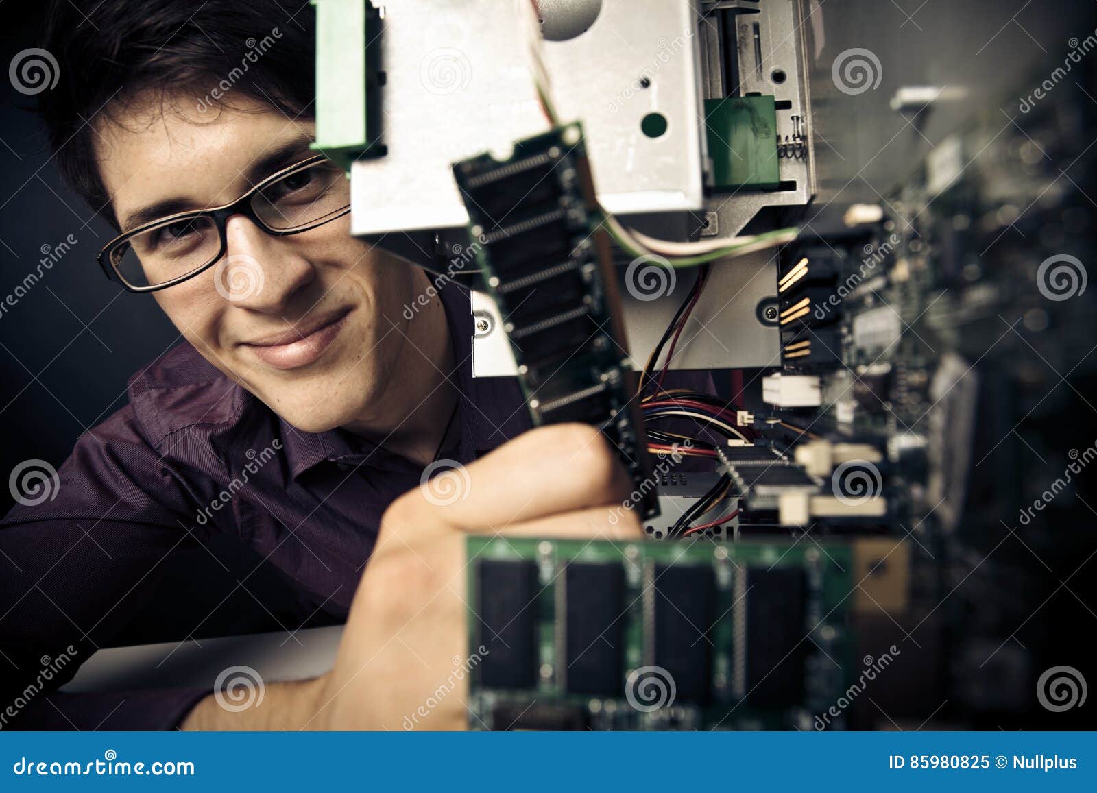 Computer Nerd Upgrading His PC Stock Image - Image of inside, hardware ...