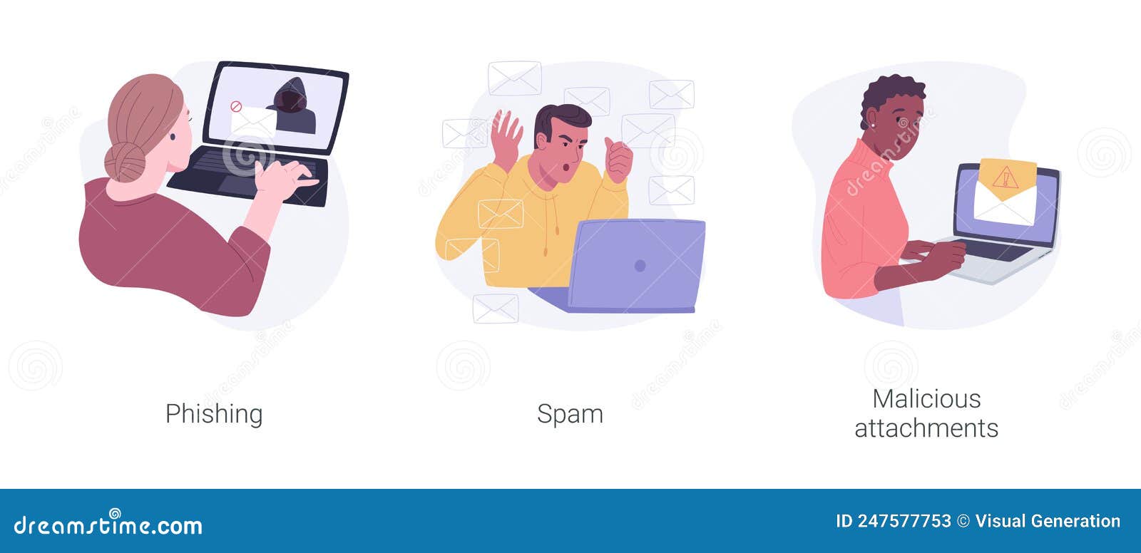 Computer Network Attack Isolated Cartoon Vector Illustrations Set ...