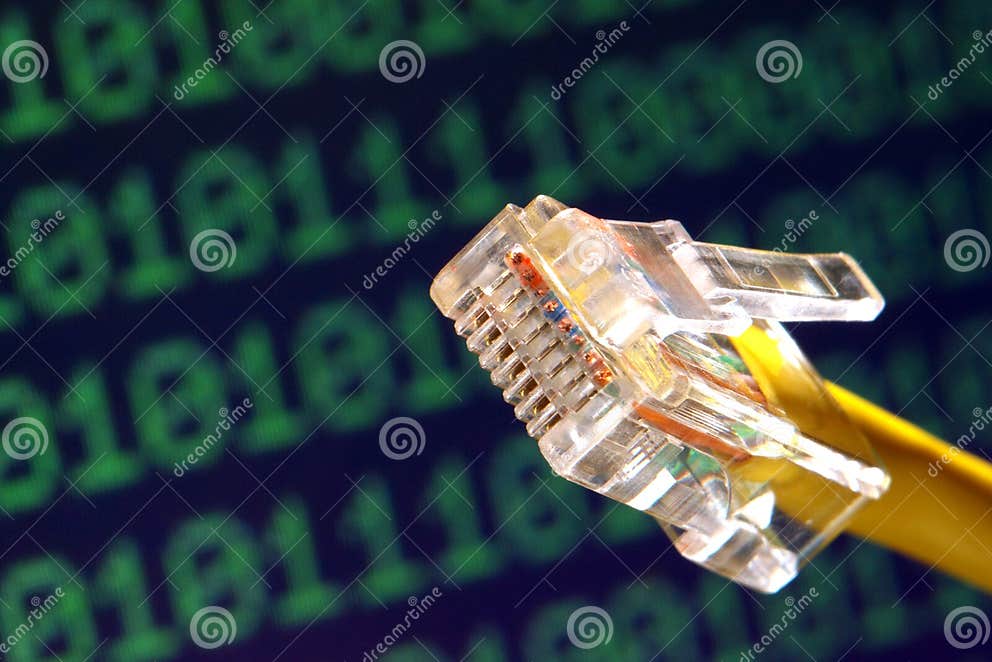 Computer Network Cable Jack Plug and Binary Data Stock Image - Image of ...
