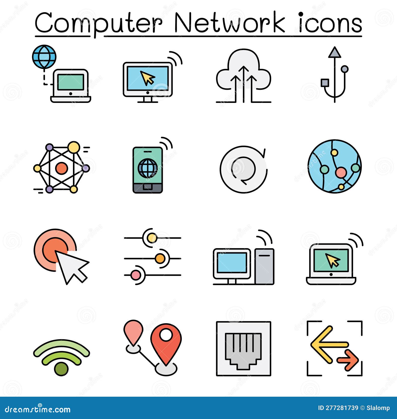 Computer Network Color Line Icon Set Stock Vector - Illustration of mining, sending: 277281739