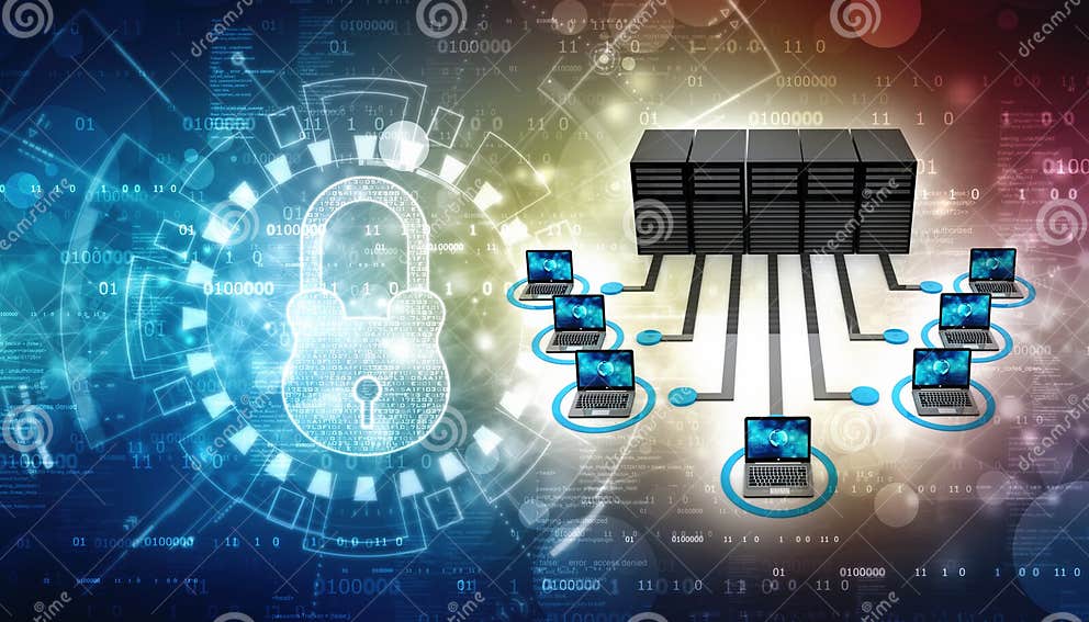 Computer Network, Computer Connected To Server. 3d Render Stock Image ...