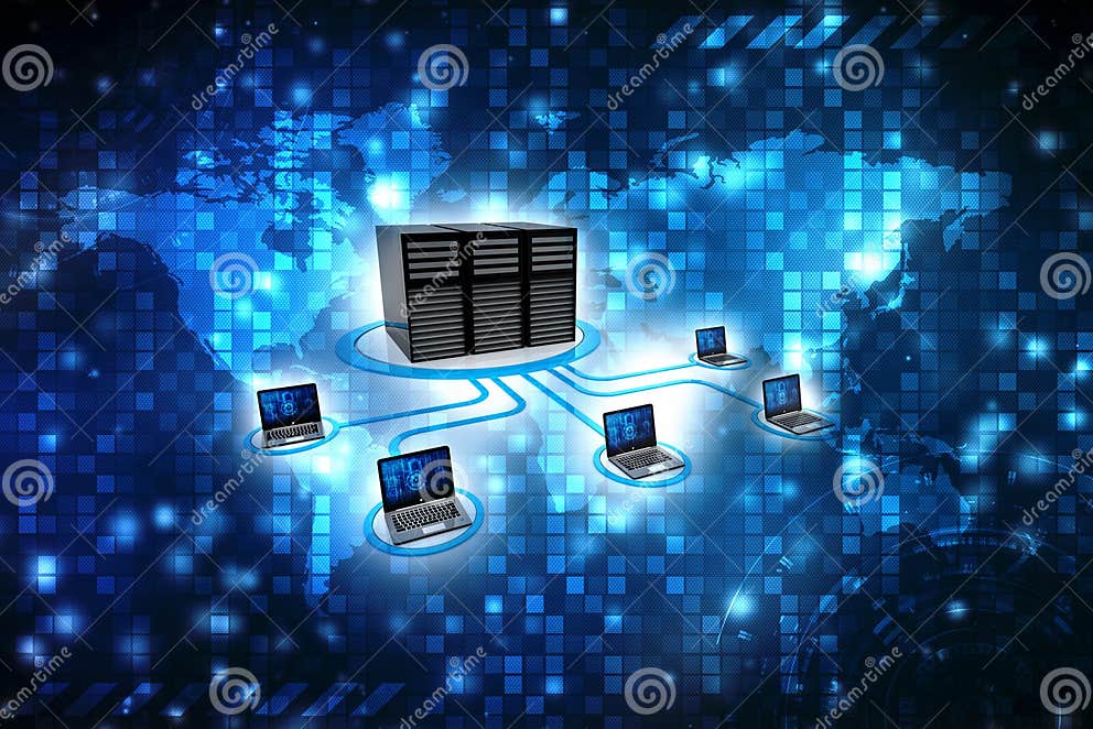 Computer Network, Computer Connected To Server. 3d Render Stock ...