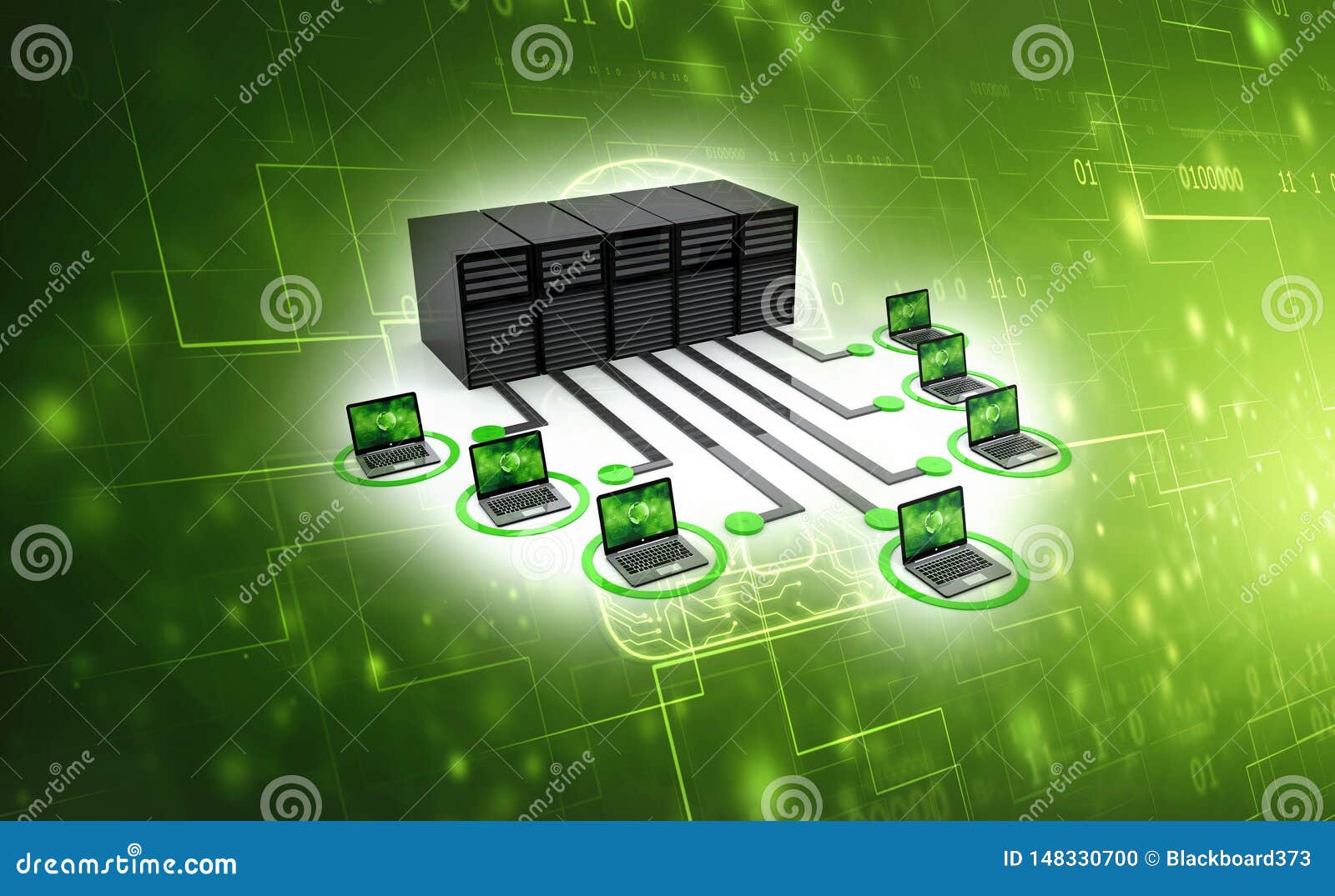 Computer Network, Computer Connected To Server. 3d Render Stock ...
