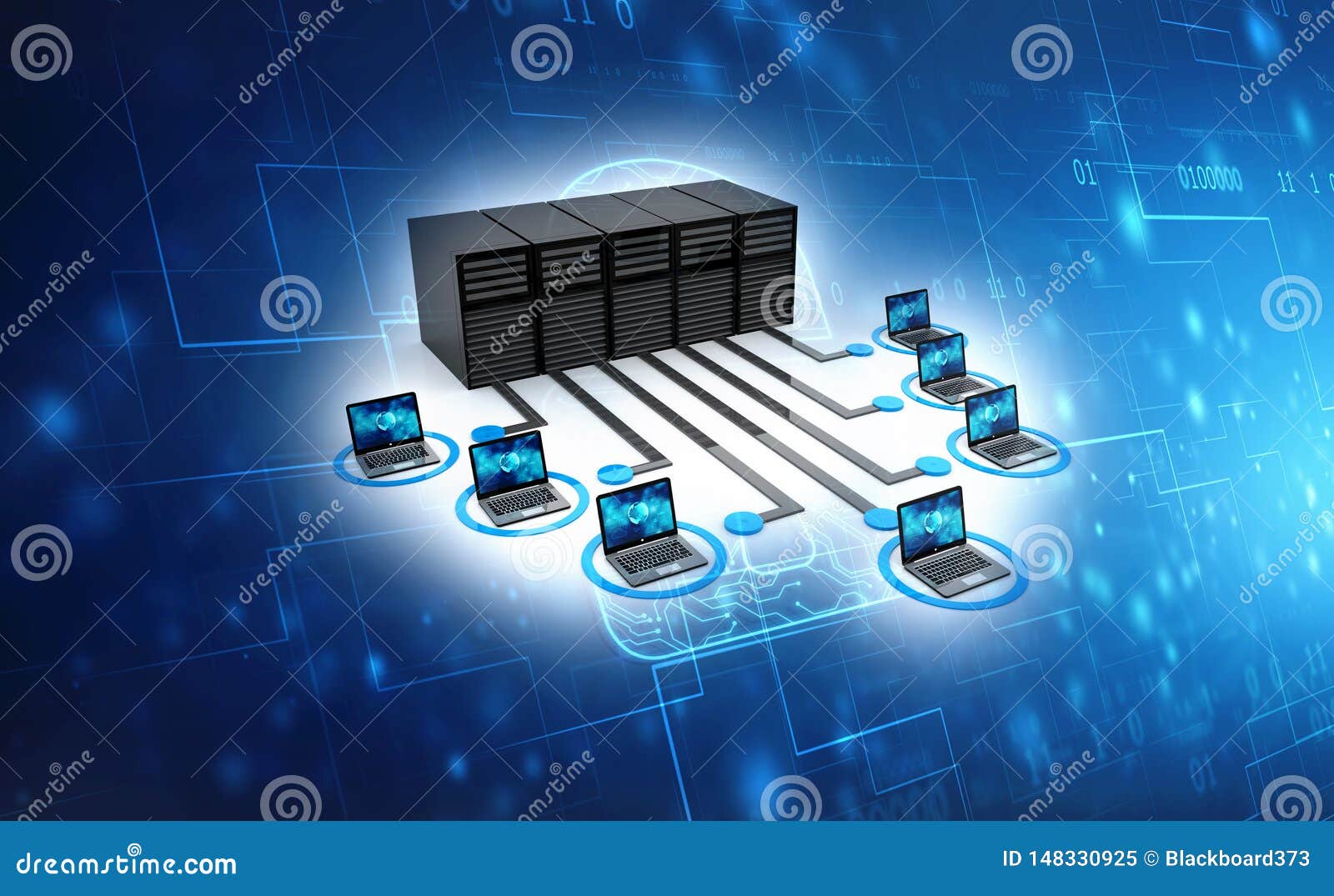 Computer Network, Computer Connected To Server. 3d Render Stock ...