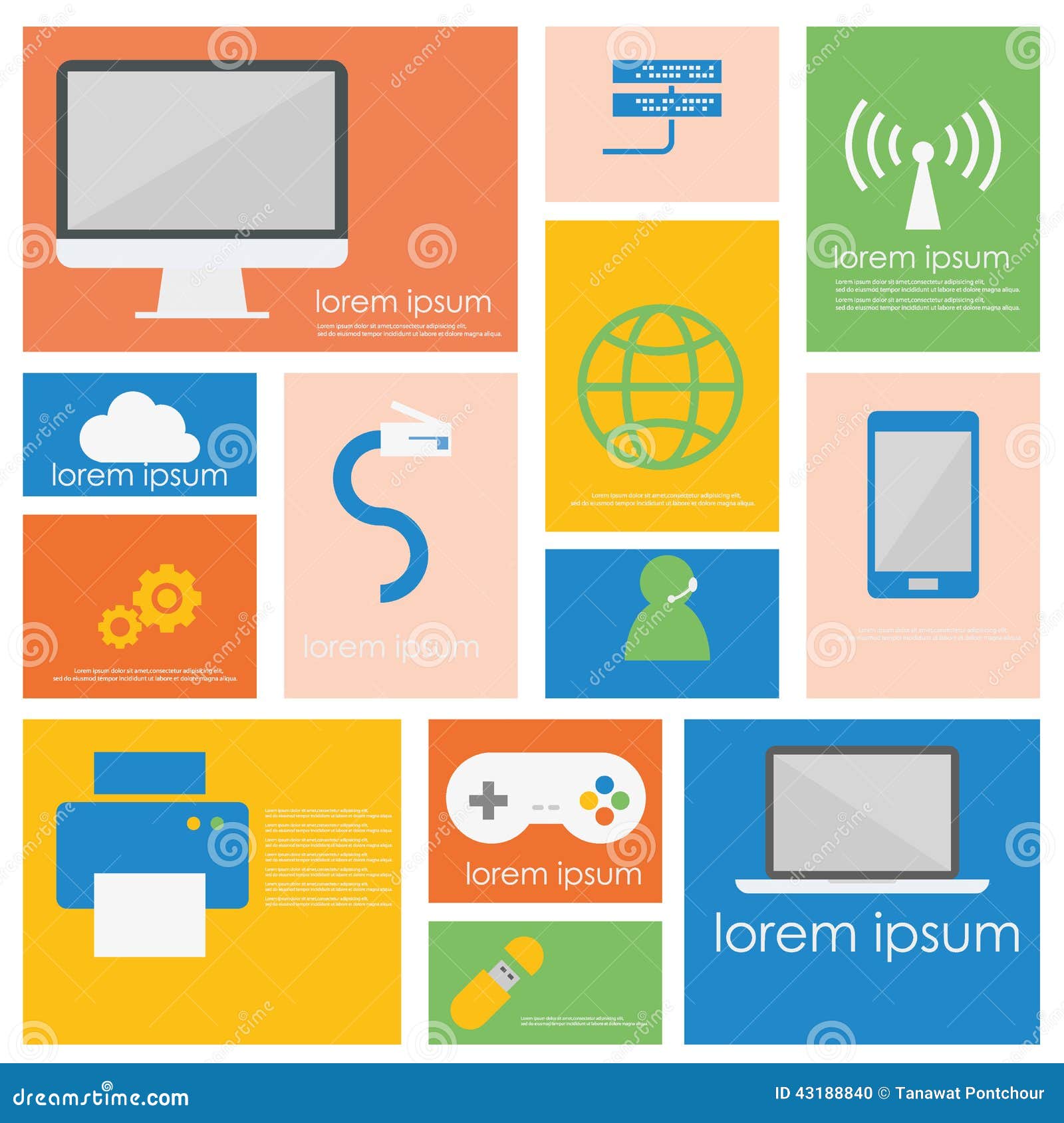 Computer Network Connection and Smart Device Icon Set Stock Vector ...