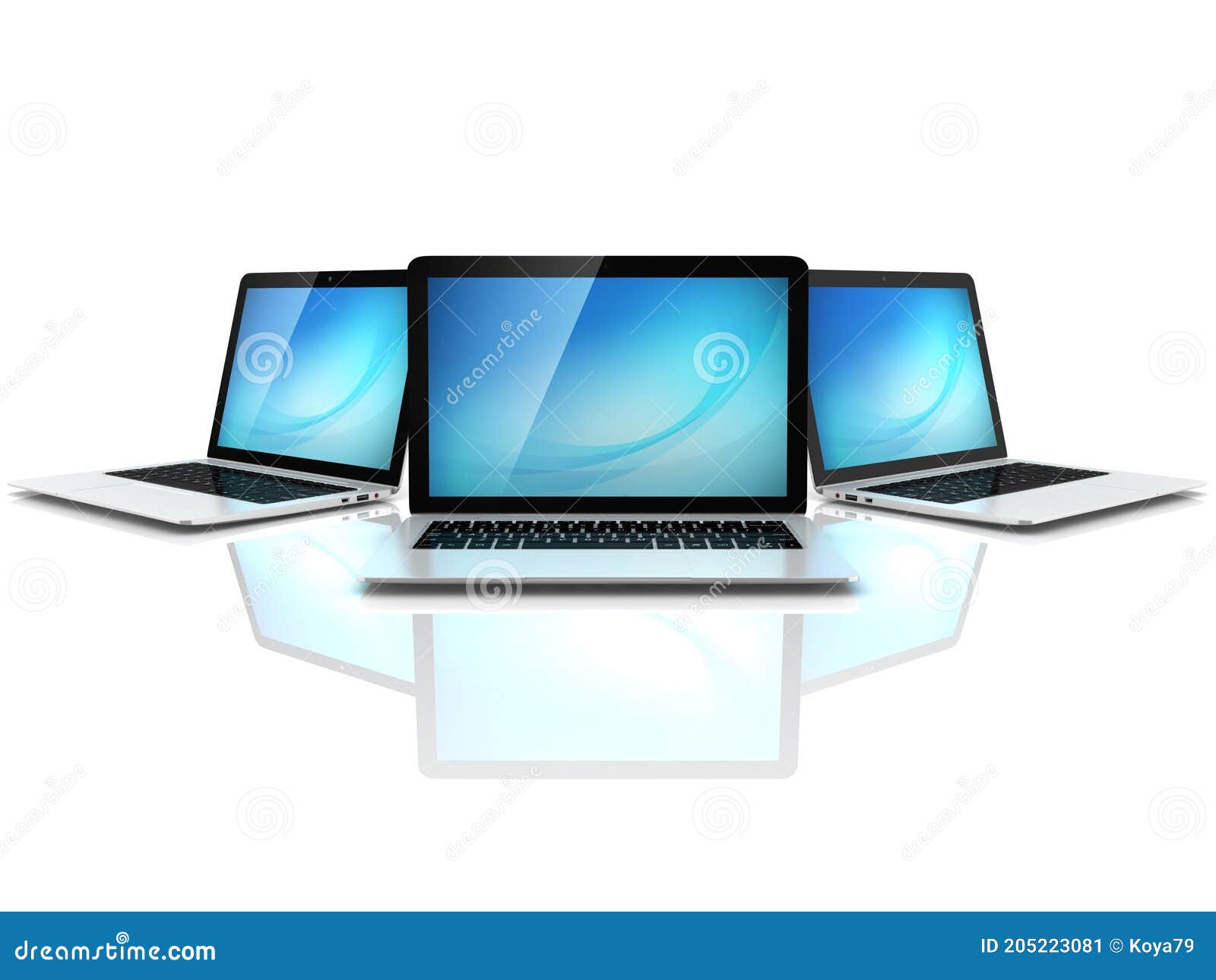 Computer Network 3d Illustration - Laptops on White Background Stock ...