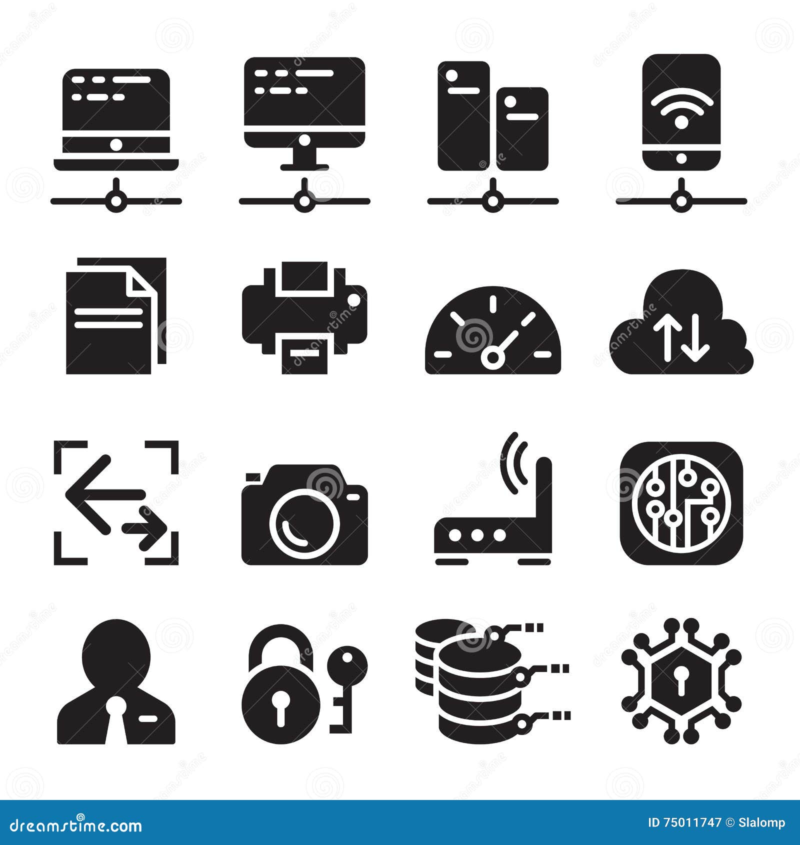 Computer Network Device & Data Communication Icon Set Stock Vector ...