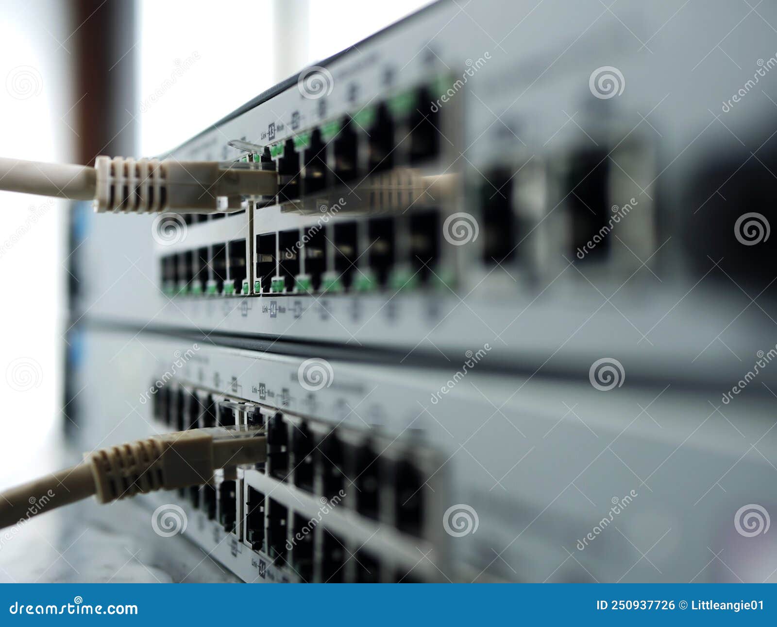 Computer Network Ethernet Switch Ports with Cables Stock Photo - Image ...