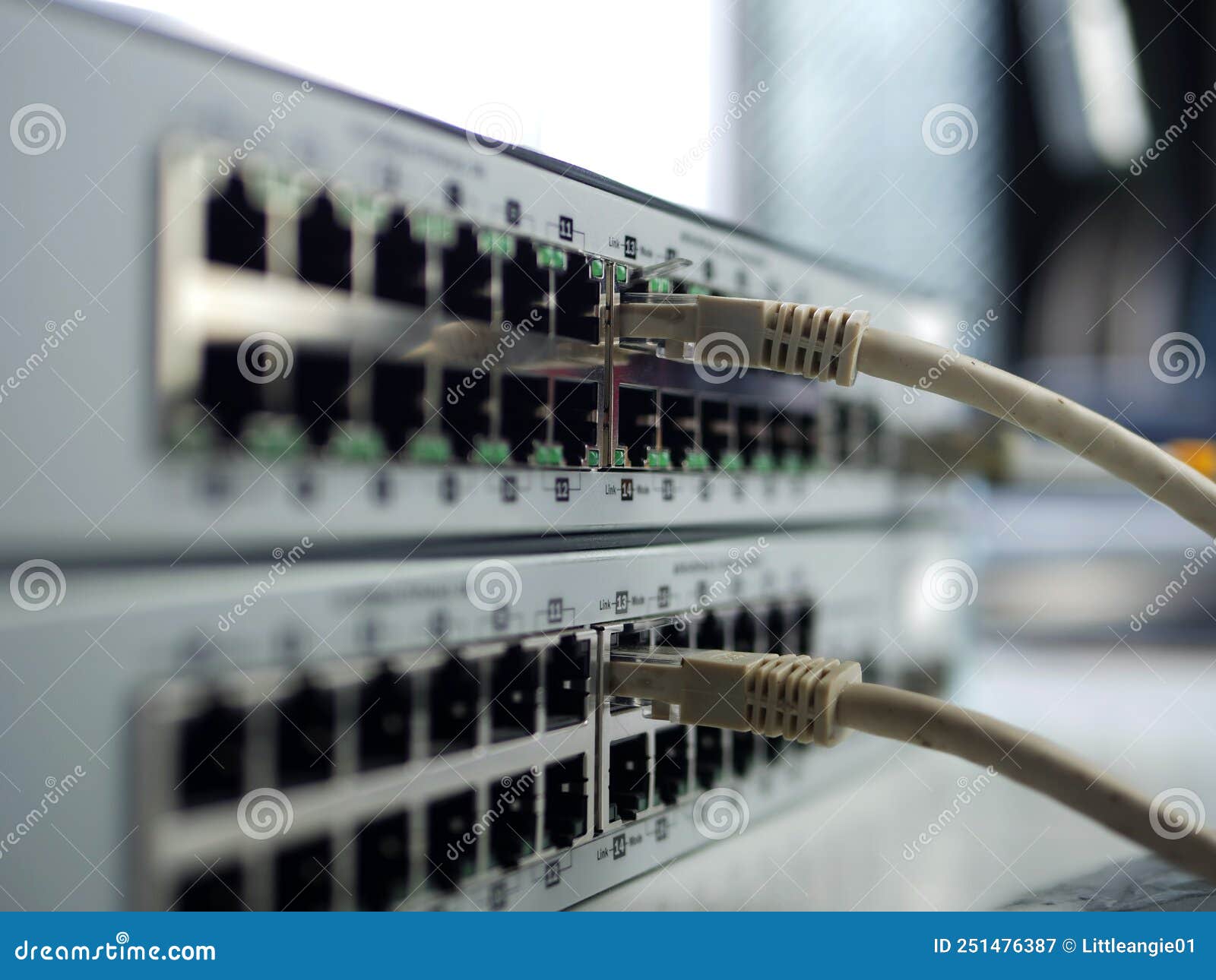 Computer Network Ethernet Switch Ports with Cables Stock Image - Image ...