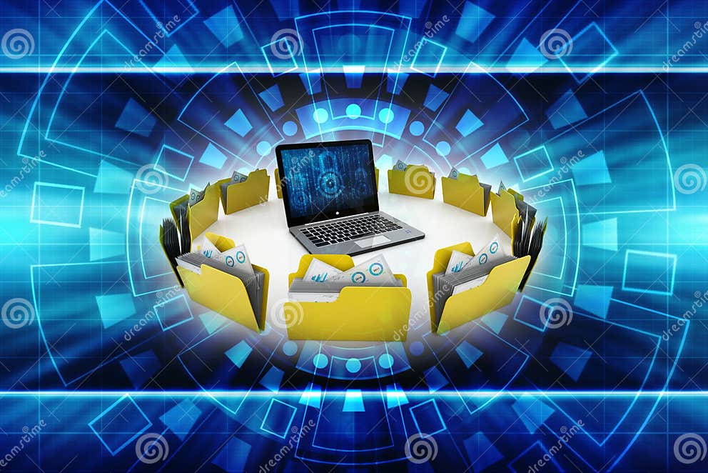 Computer Network, Computer Connected To Server. 3d Rendering Stock ...