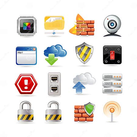 Computer network icon set stock vector. Illustration of dash - 15824035