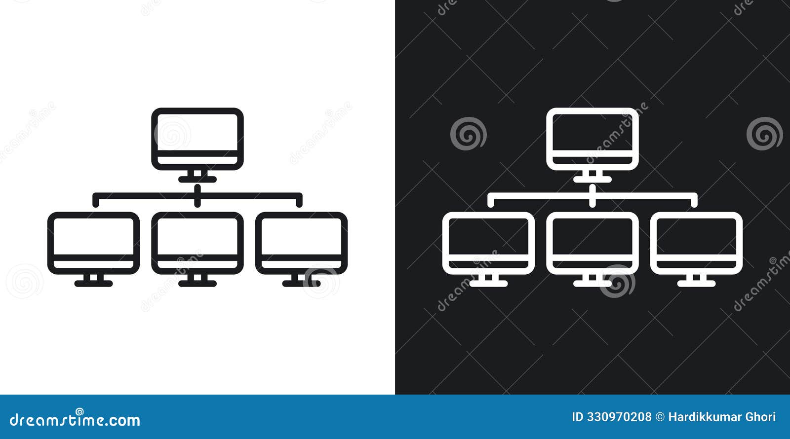 Computer Network Icon Set. Laptop LAN Sharing Vector Symbol in a Black ...
