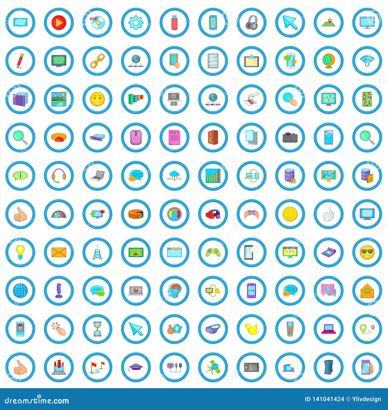 100 Computer Network Icons Set, Cartoon Style Stock Vector ...