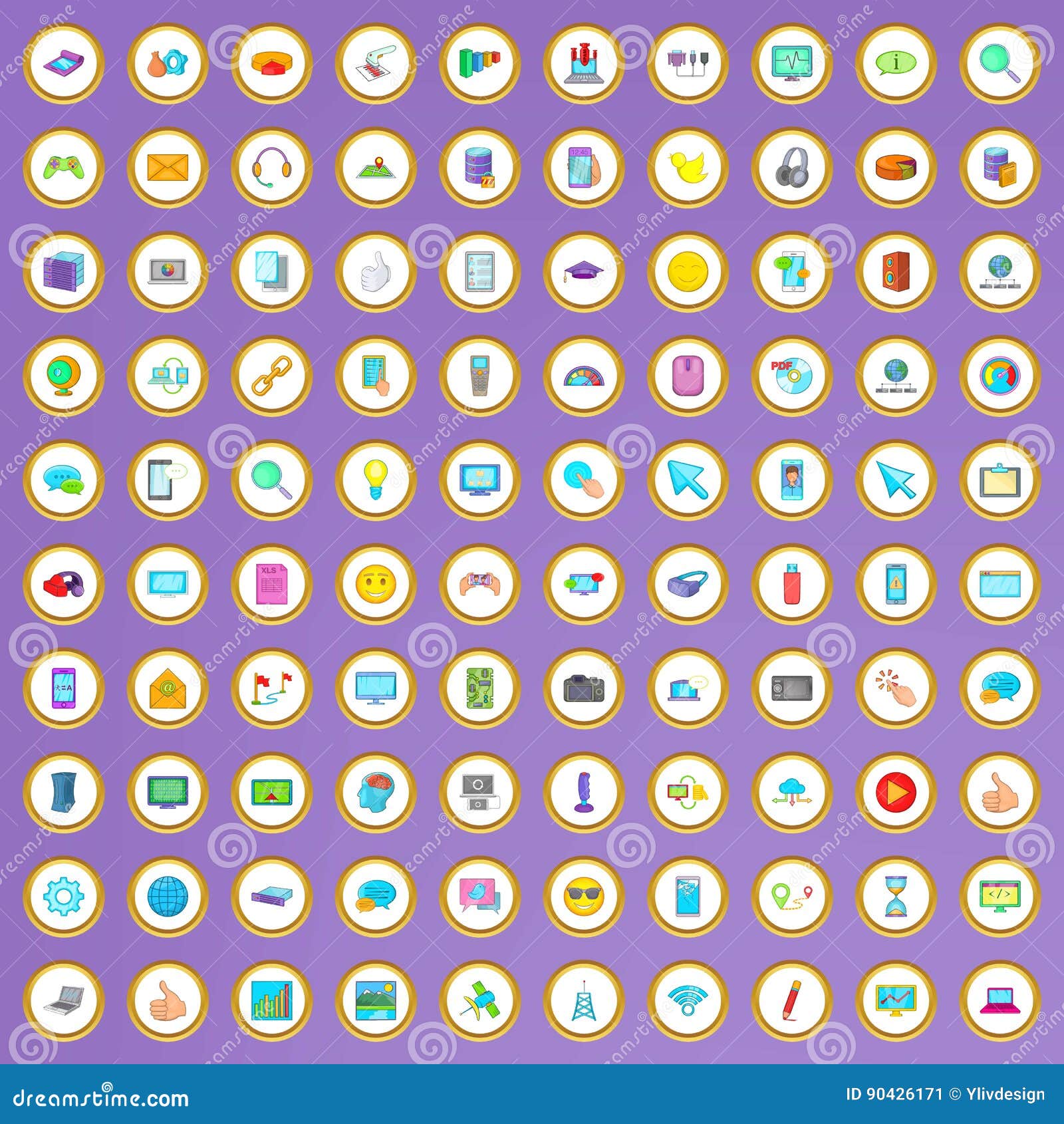 100 Computer Network Icons Set in Cartoon Style Stock Vector ...