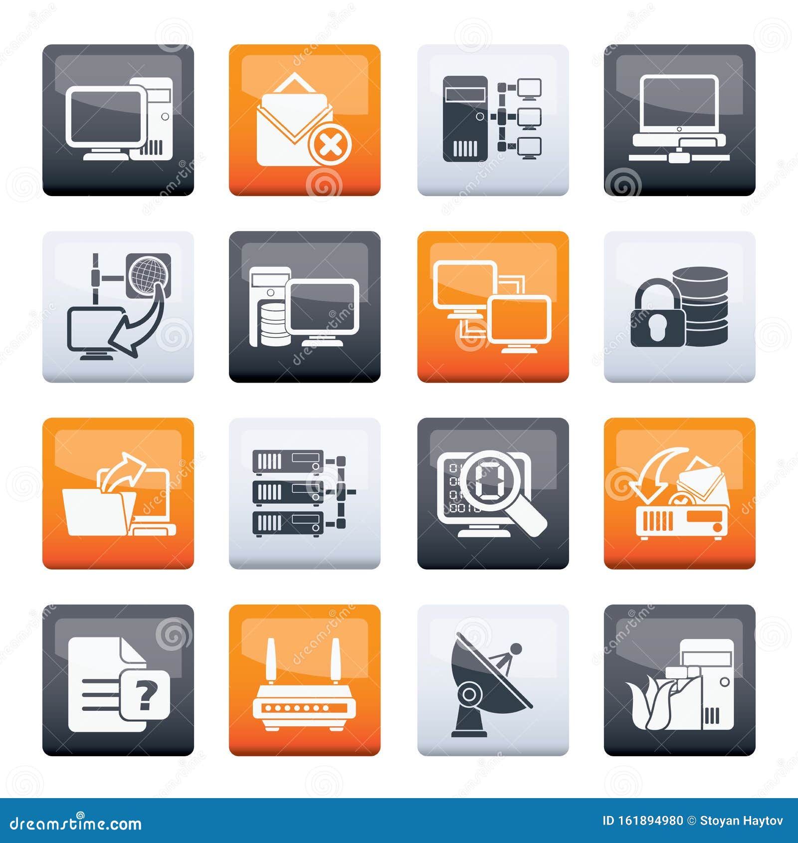 Computer Network and Internet Icons Over Color Background Stock ...