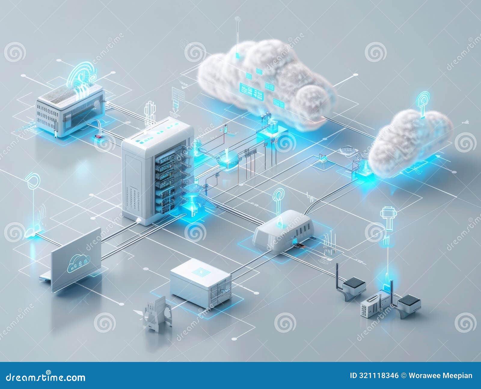 A Computer Network with Many Different Devices Connect Stock Photo ...