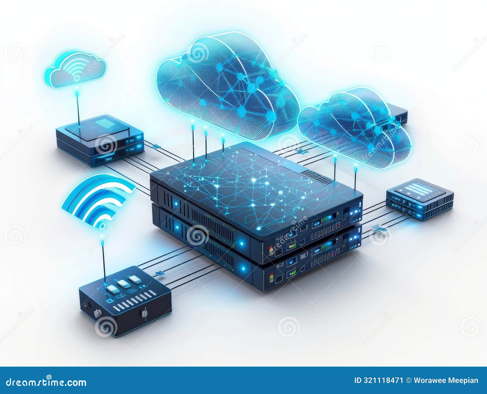 A Computer Network with Many Different Devices Connect Stock Image ...