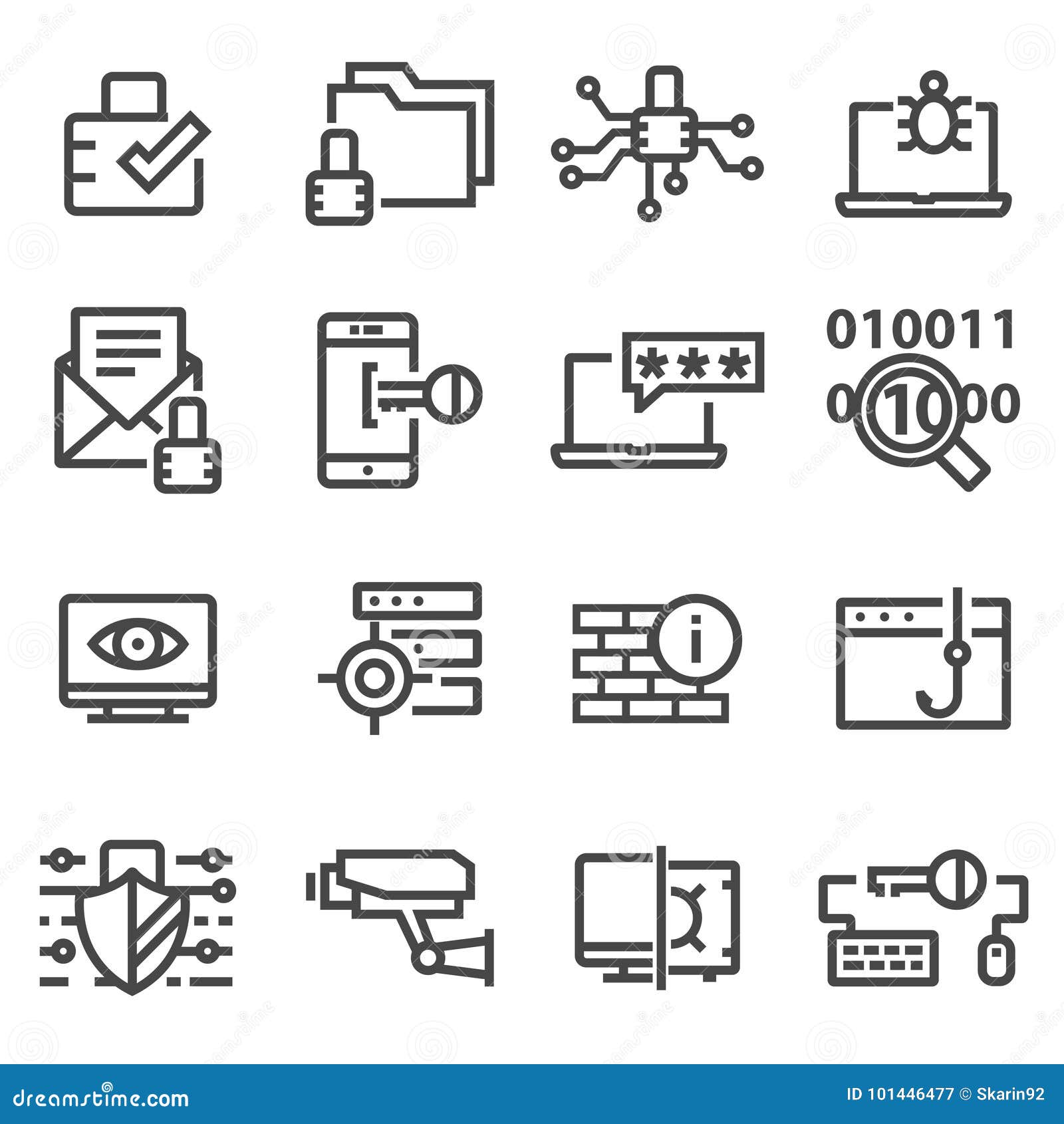 Computer Network Protection. Cyber Security Icons Stock Illustration ...