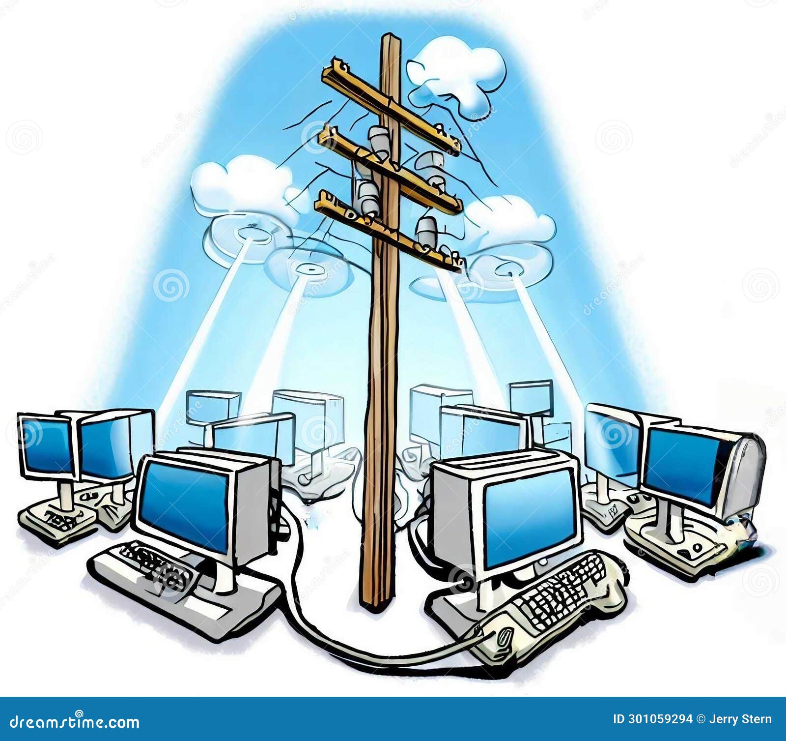 Computer Network Illustration with Utility Pole Stock Illustration ...