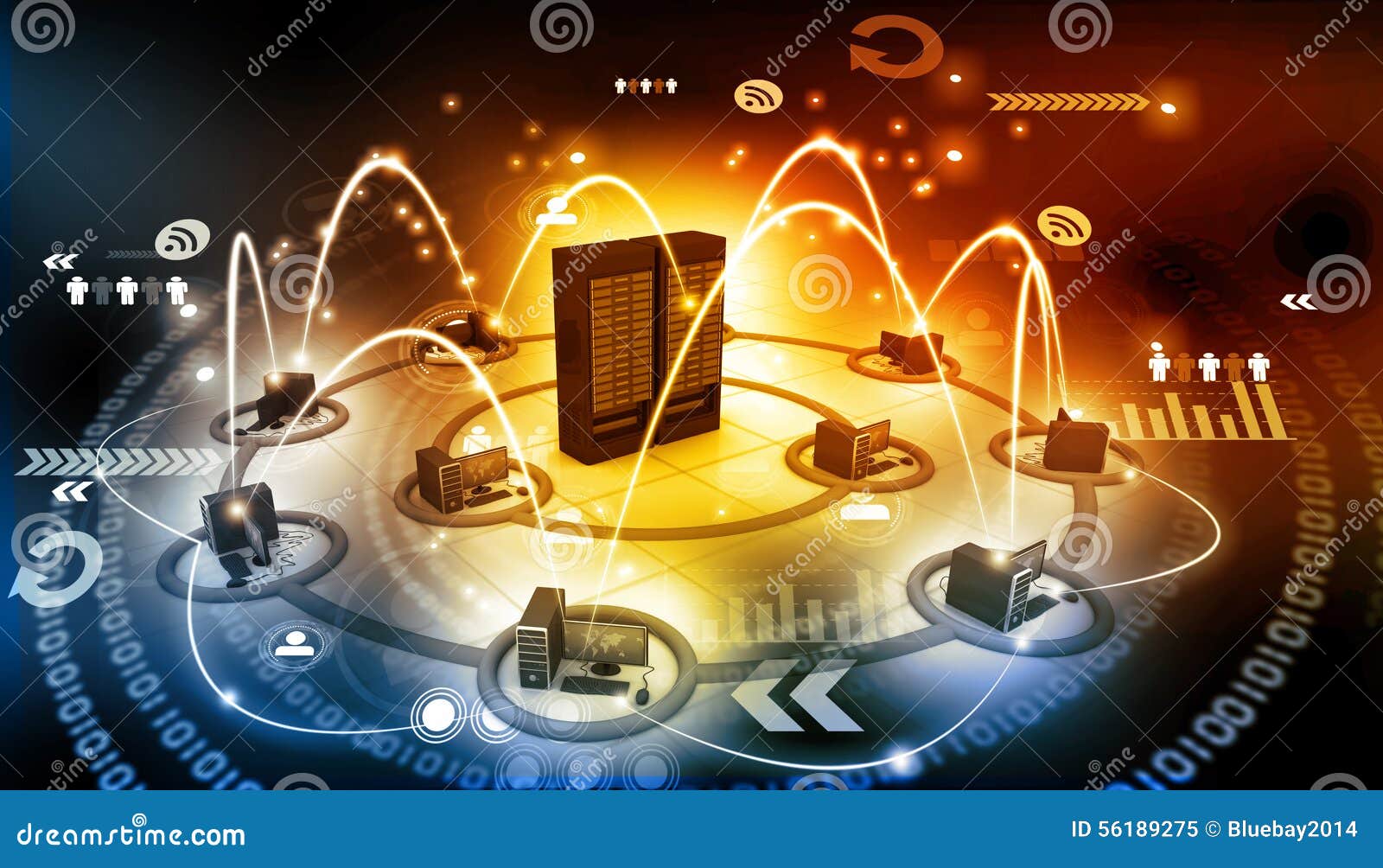 Computer Network with Server Stock Illustration - Illustration of ...
